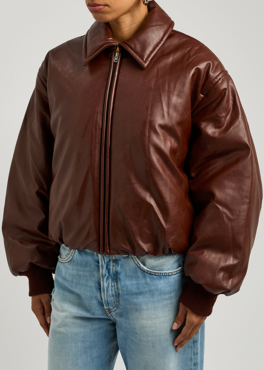 Acne Studios Padded Faux Leather Bomber Jacket Burgundy Acne Studios