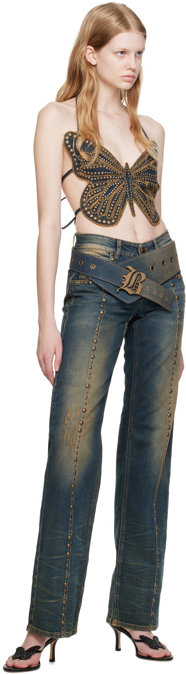 Blumarine Blue & Beige Boyfriend Jeans Blumarine