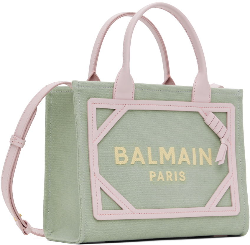 Balmain Green & Pink B-Army Small Canvas & Leather Bag Balmain