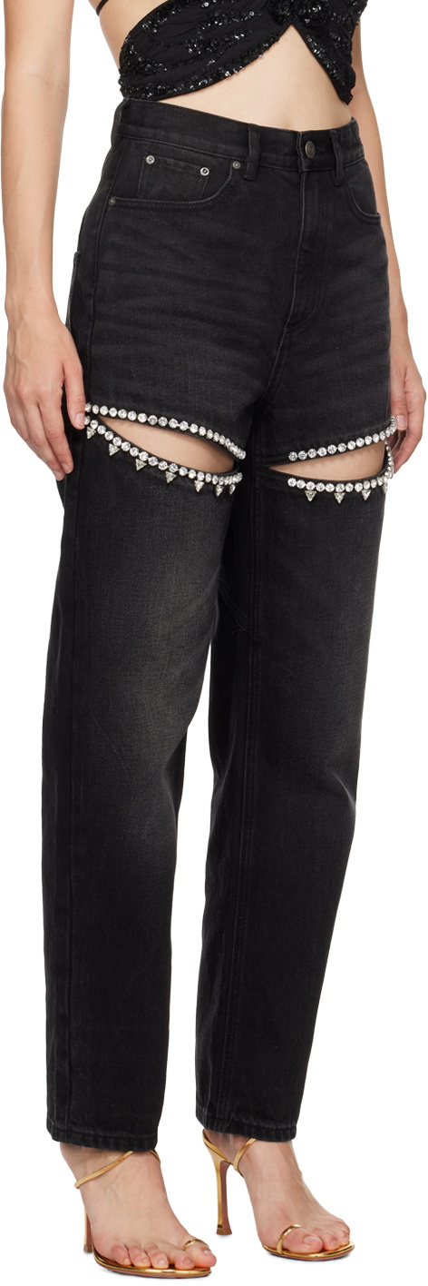 AREA Black Crystal Slit Jeans AREA
