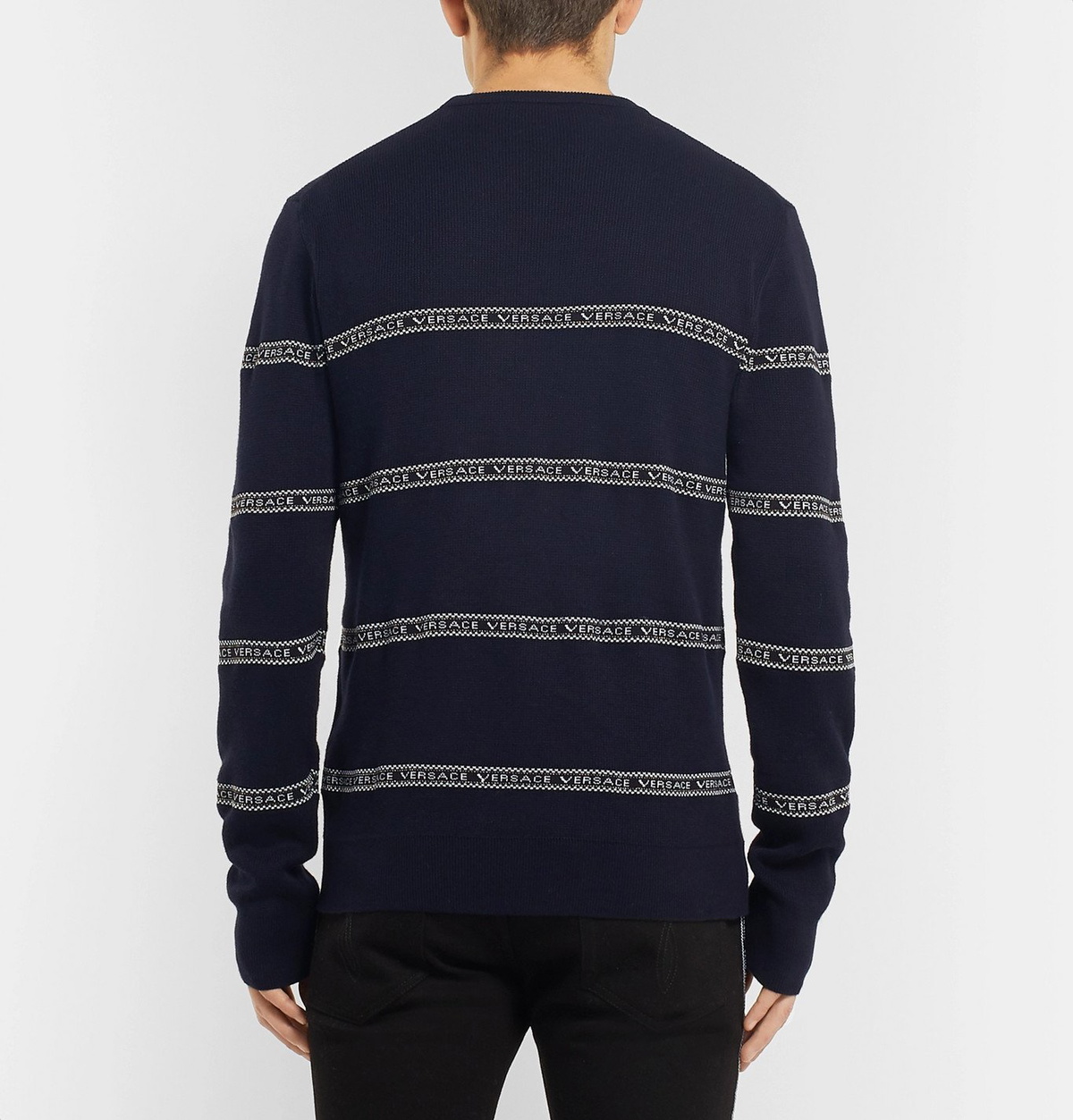 Versace - Logo-Intarsia Cotton-Blend Sweater - Blue Versace