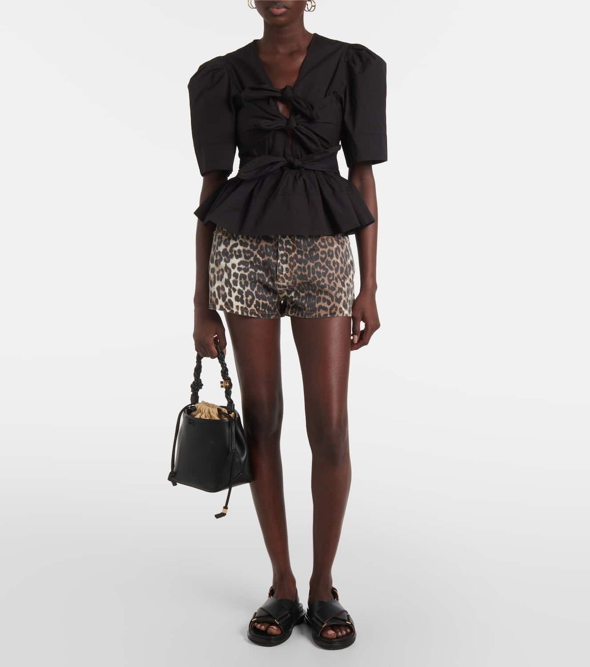 Ganni Leopard-print denim shorts GANNI