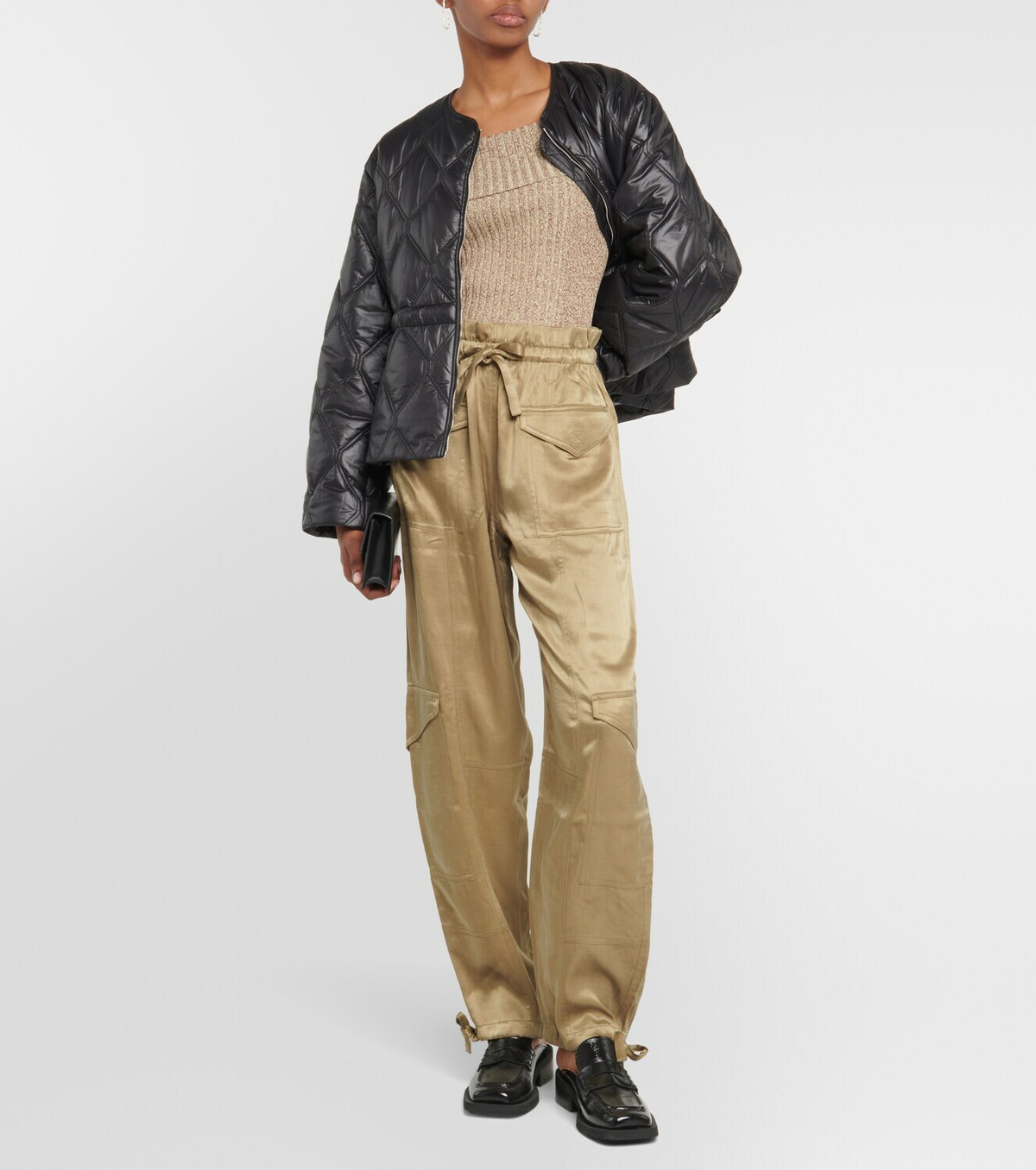 Ganni High-rise satin cargo pants GANNI