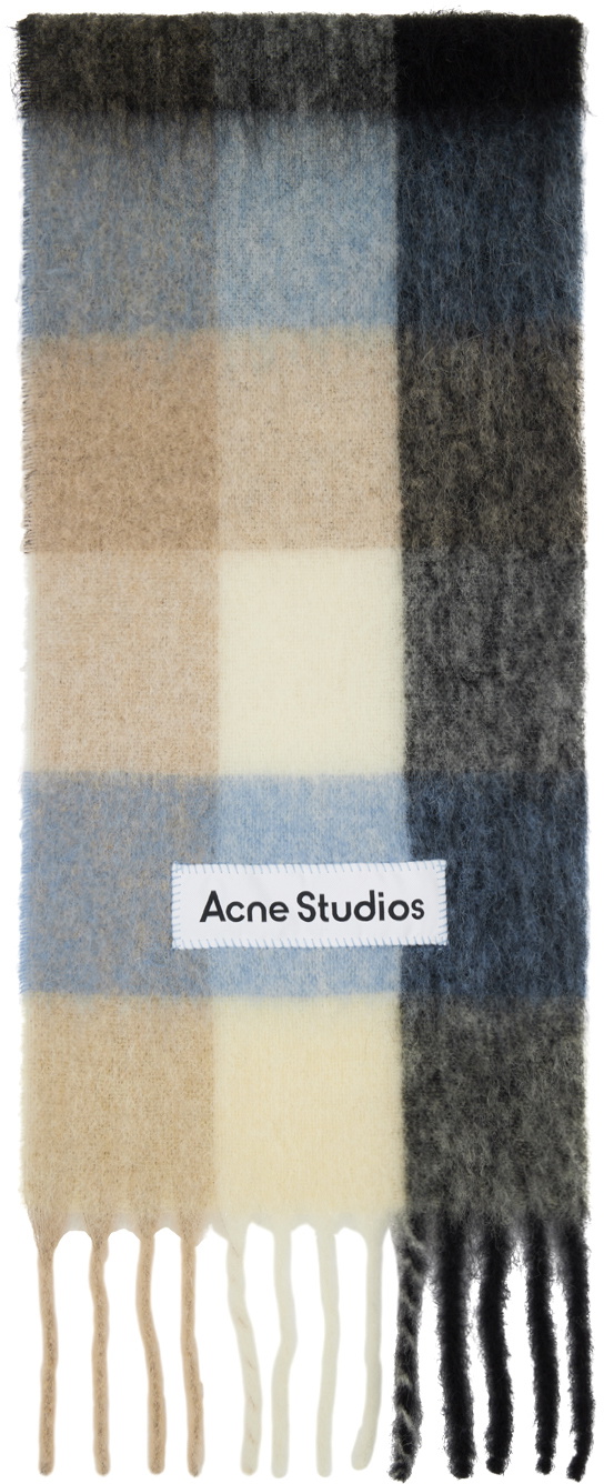 Acne Studios Blue & Black Mohair Checked Scarf Acne Studios