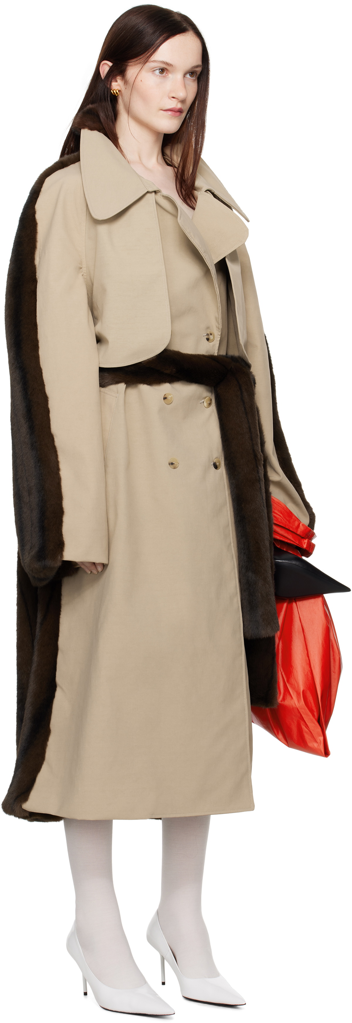 ABRA Beige & Brown Hybrid Faux-Fur Trench Coat ABRA