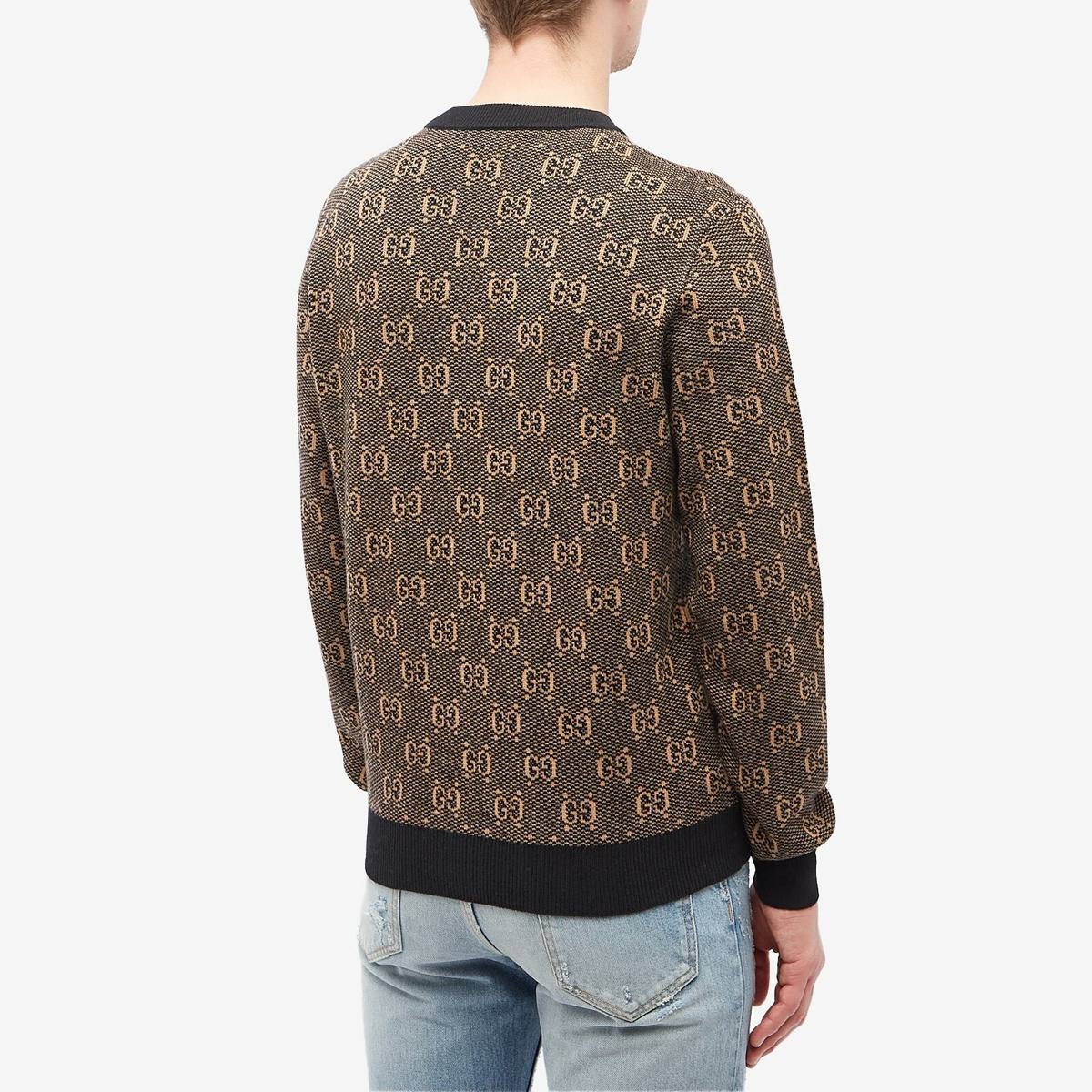 Gucci Men's GG Logo Crew Knit in Camel Gucci