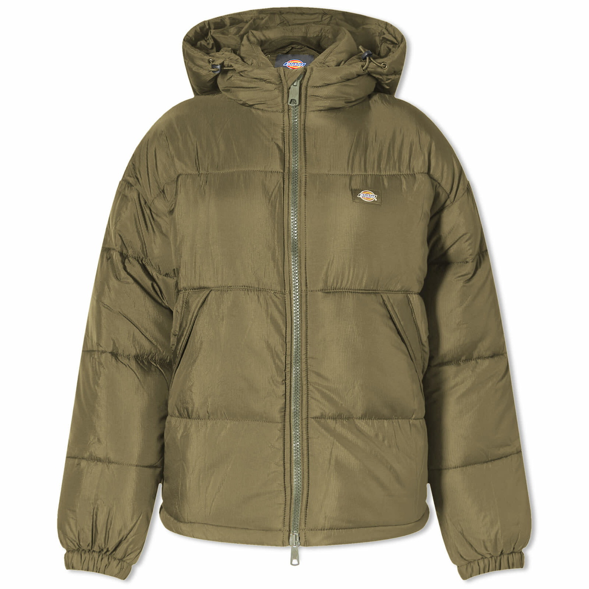 Dickies Women's Alatna Oversized Hooded Puffer Jacket in Military Gr ...