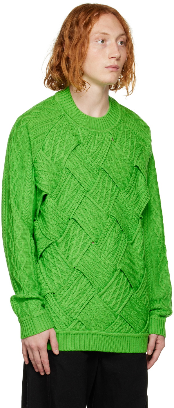 King & Tuckfield Green Plait Textured Sweater King and Tuckfield