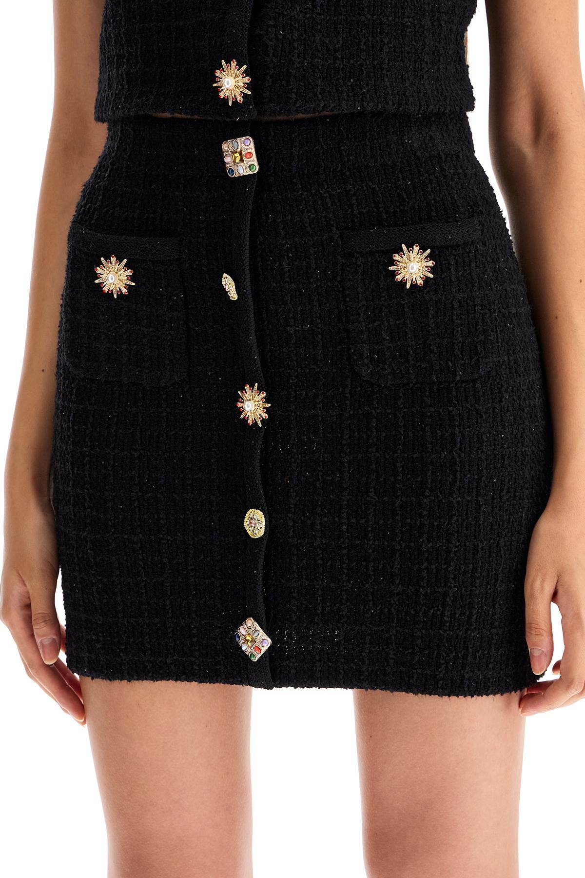SELF PORTRAIT "knitted mini skirt with jewel buttons Black Self-Portrait