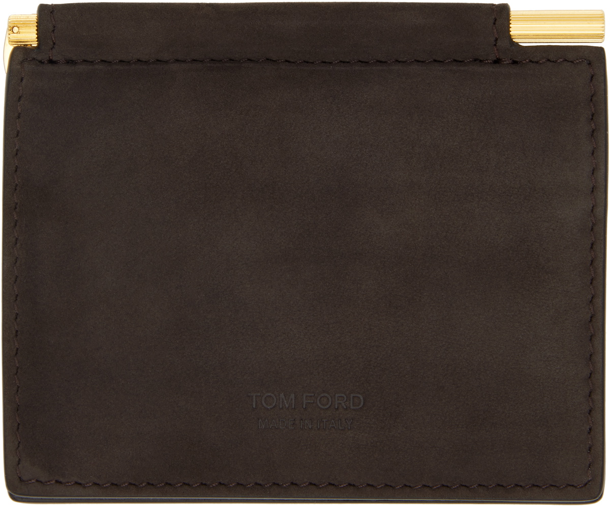 TOM FORD Brown Nubuck Folding Money Clip Card Holder TOM FORD