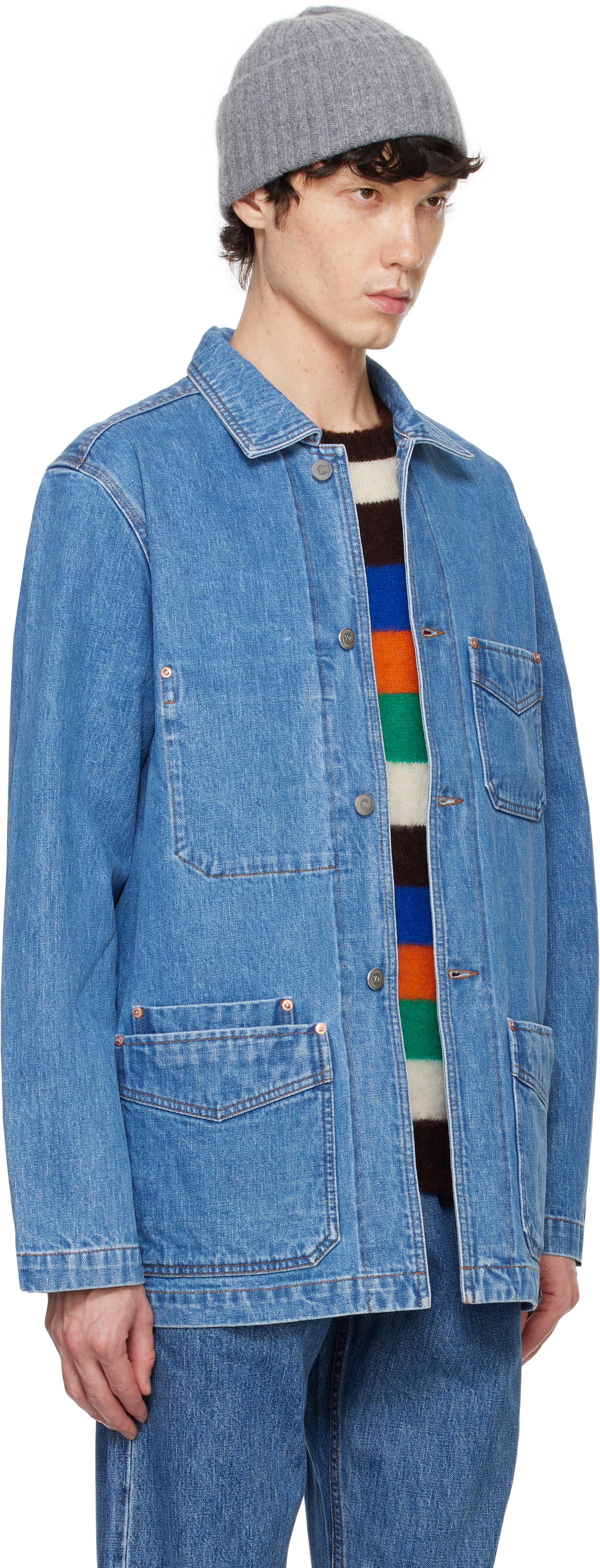 Drake's Blue Selvedge Five-Pocket Denim Chore Jacket Drake's