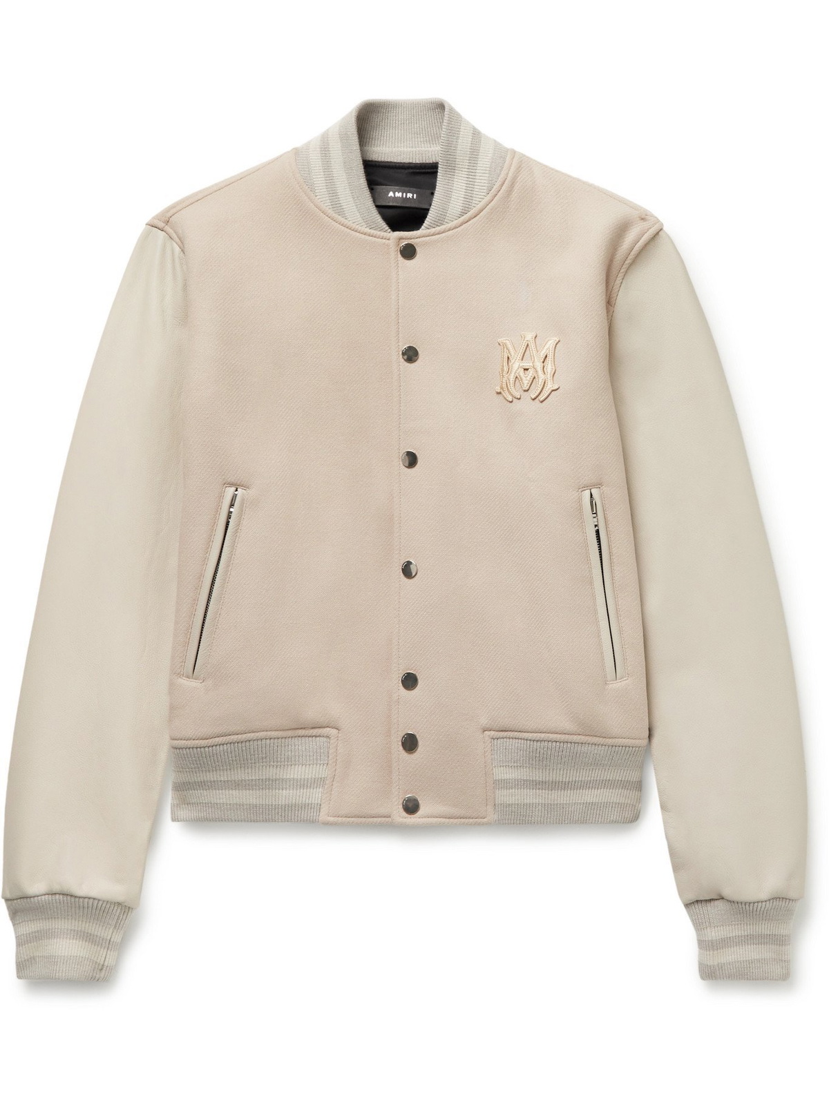 AMIRI - Appliquéd Wool-Blend and Leather Bomber Jacket - Neutrals Amiri