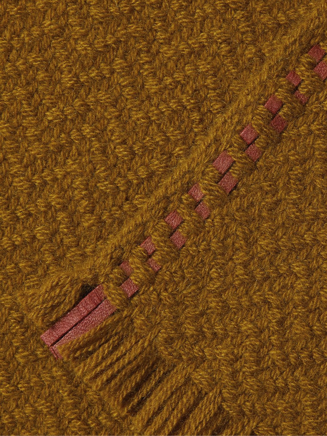 Loro Piana - Leather-Trimmed Fringed Herringbone Baby Cashmere Scarf ...