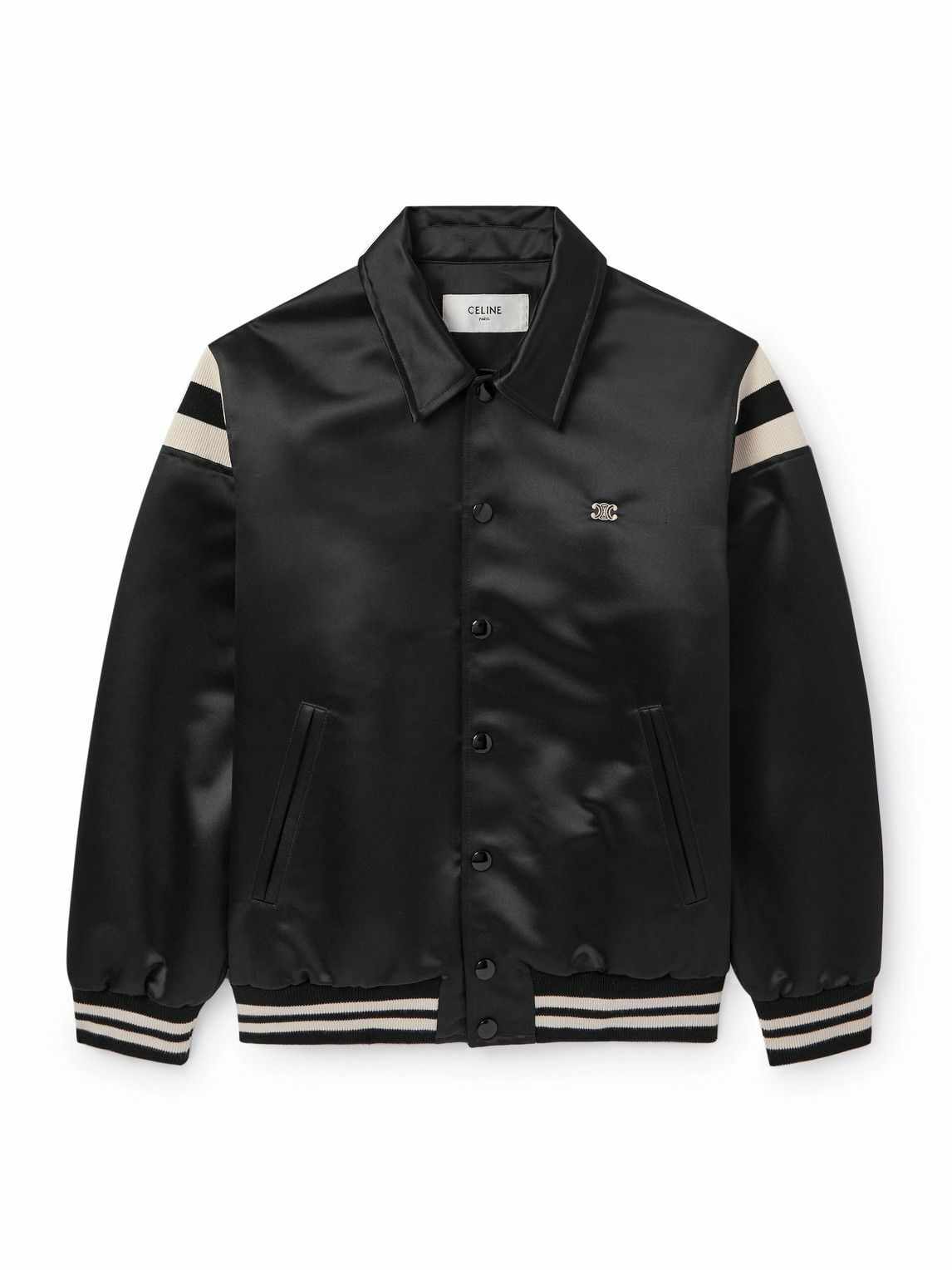 CELINE - Teddy Logo-Embroidered Satin Varsity Jacket - Black Celine