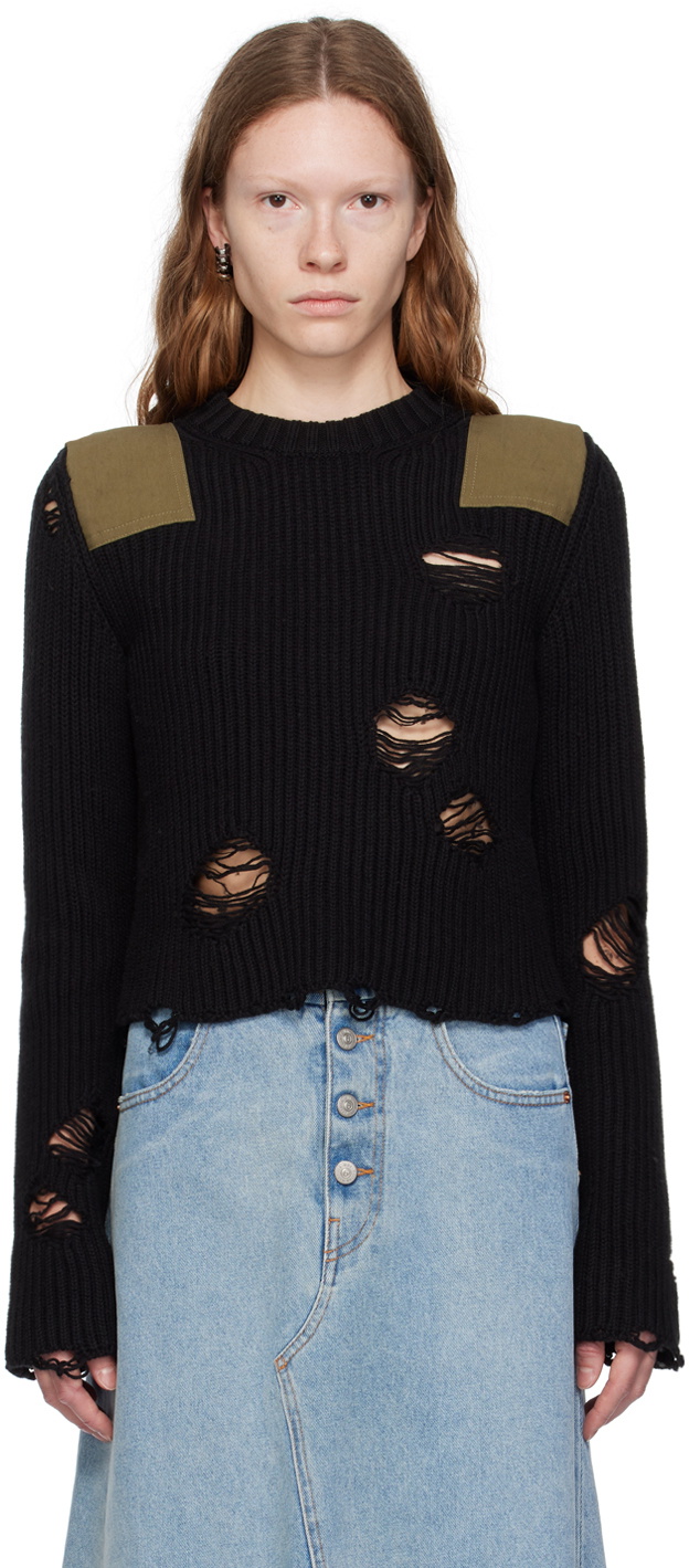 MM6 Maison Margiela Black Distressed Sweater MM6 Maison Margiela