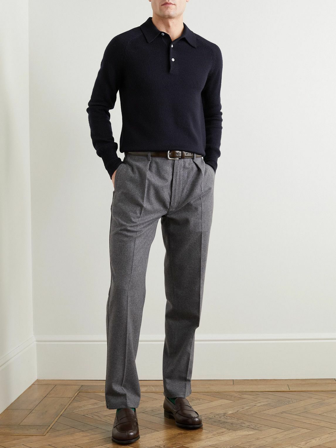 Drake's - Merino Wool Polo Shirt - Blue Drake's