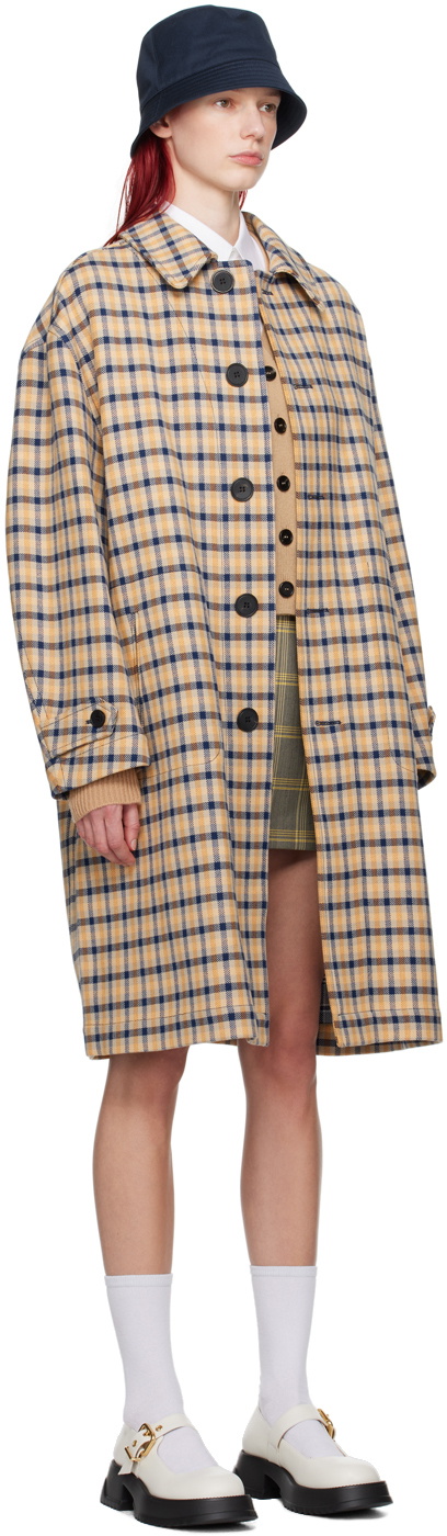 Marni Blue & Yellow Check Reversible Coat Marni