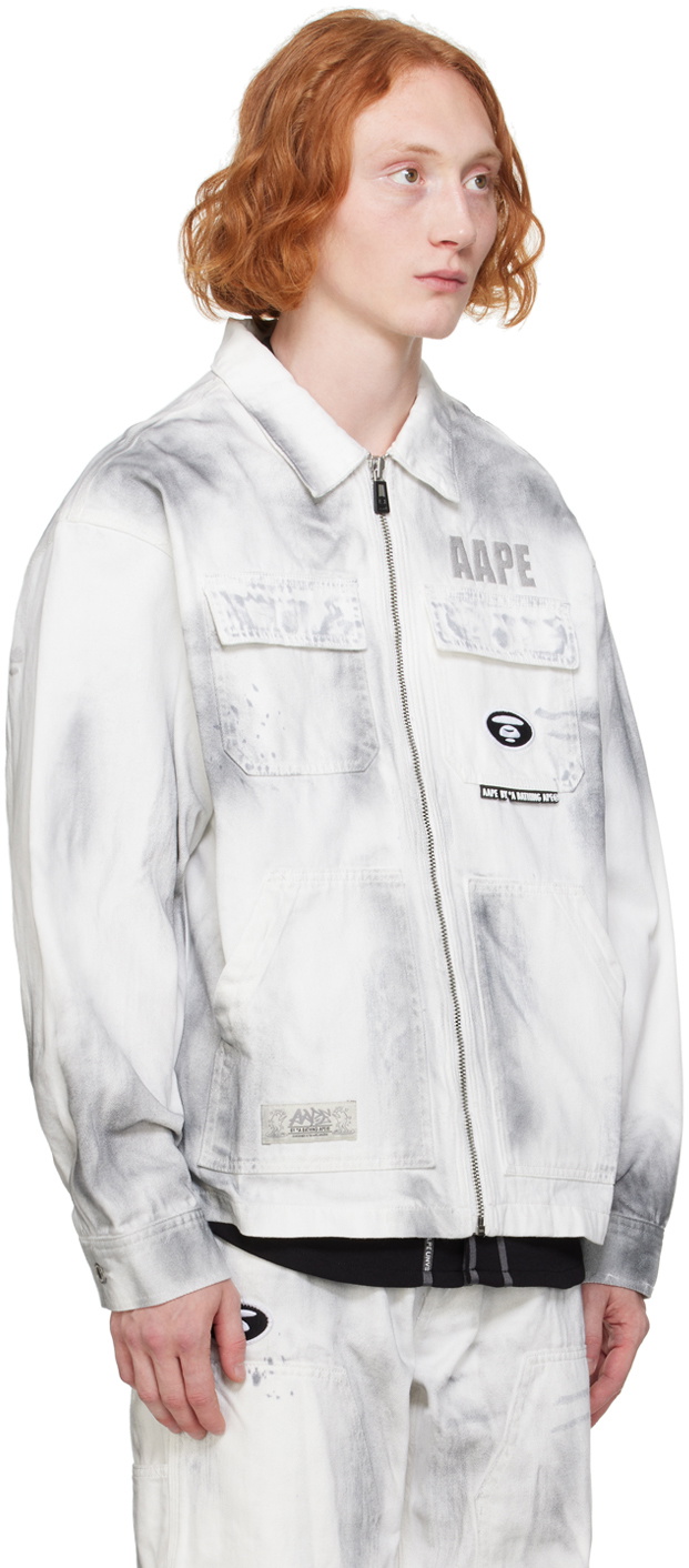 AAPE by A Bathing Ape White Faded Denim Jacket AAPE by A Bathing Ape