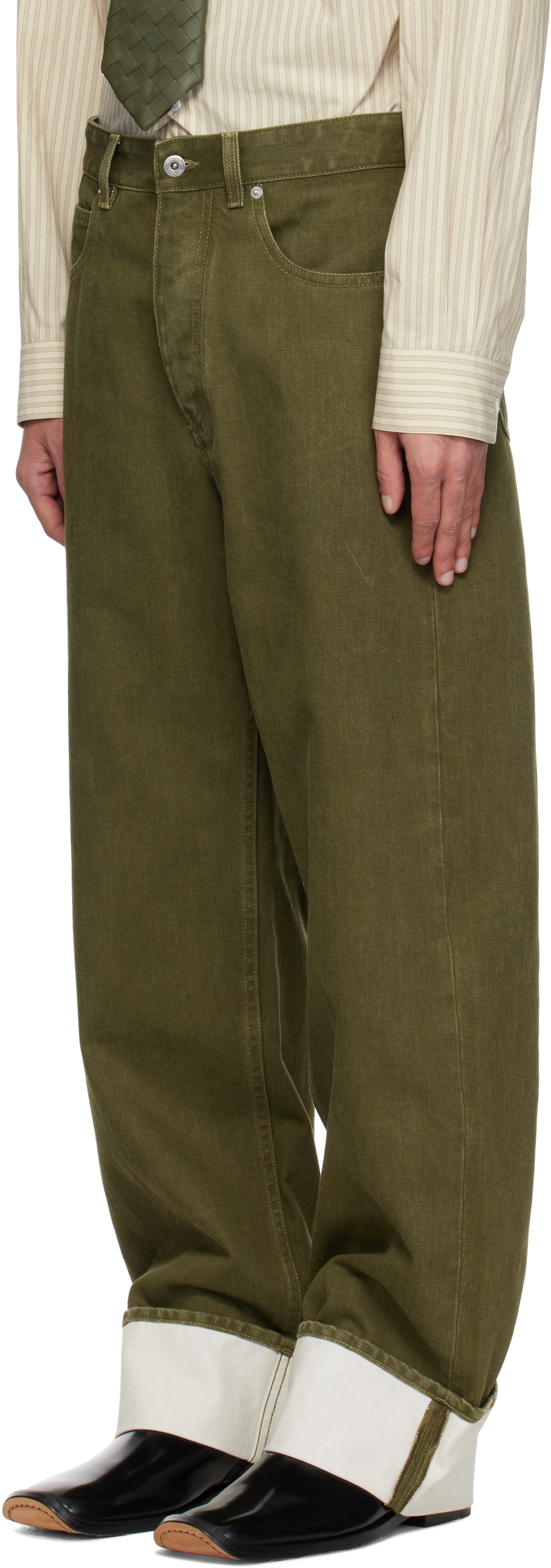 Bottega Veneta Khaki Colored Turned Up Jeans Bottega Veneta