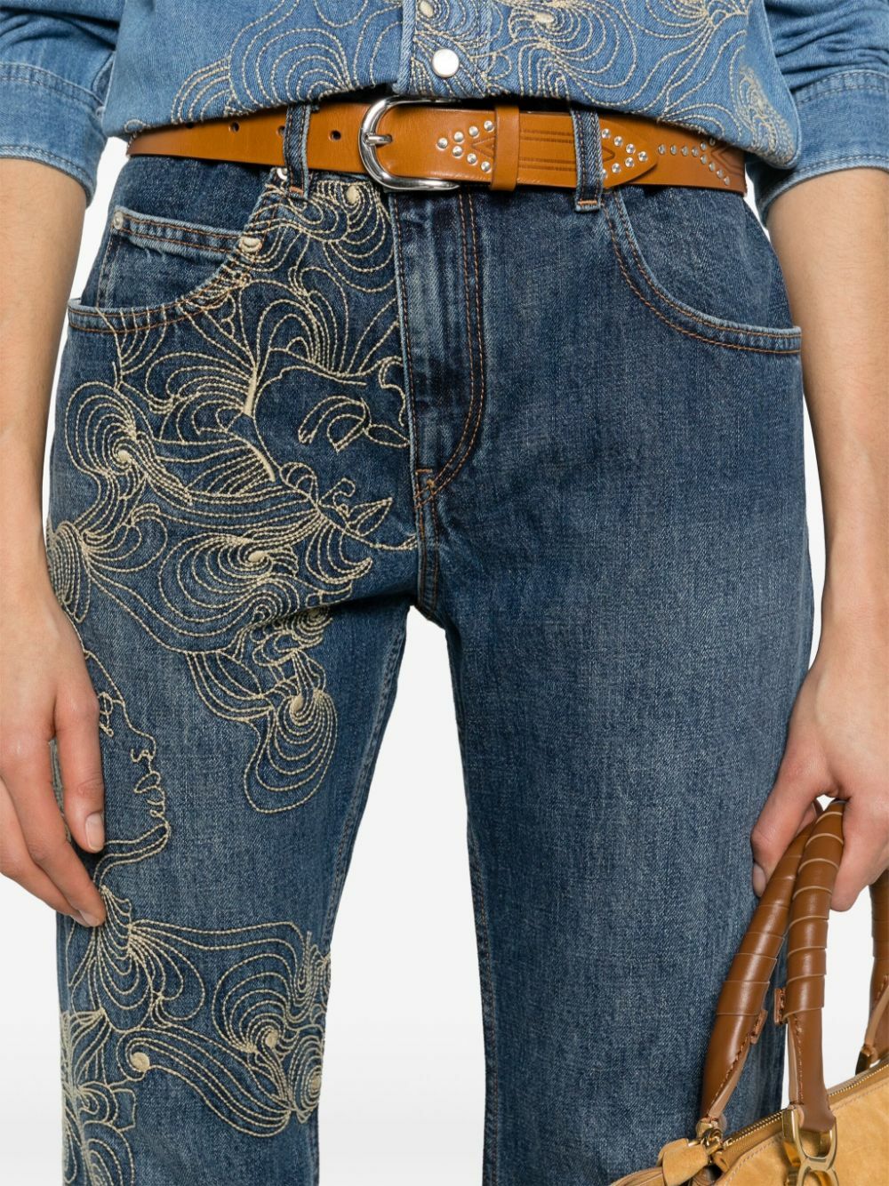 ISABEL MARANT Blue Imane Embroidered Denim Jumpsuit Isabel Marant