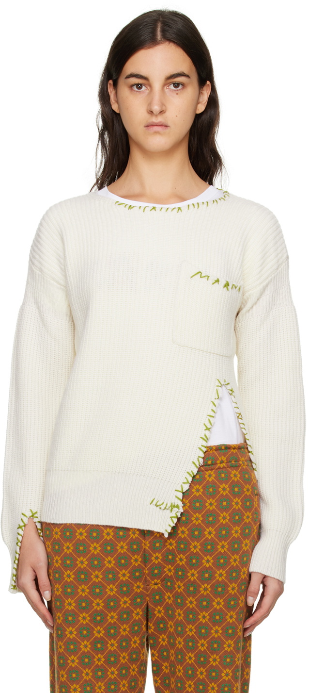 Marni White Raw-Edge Sweater Marni
