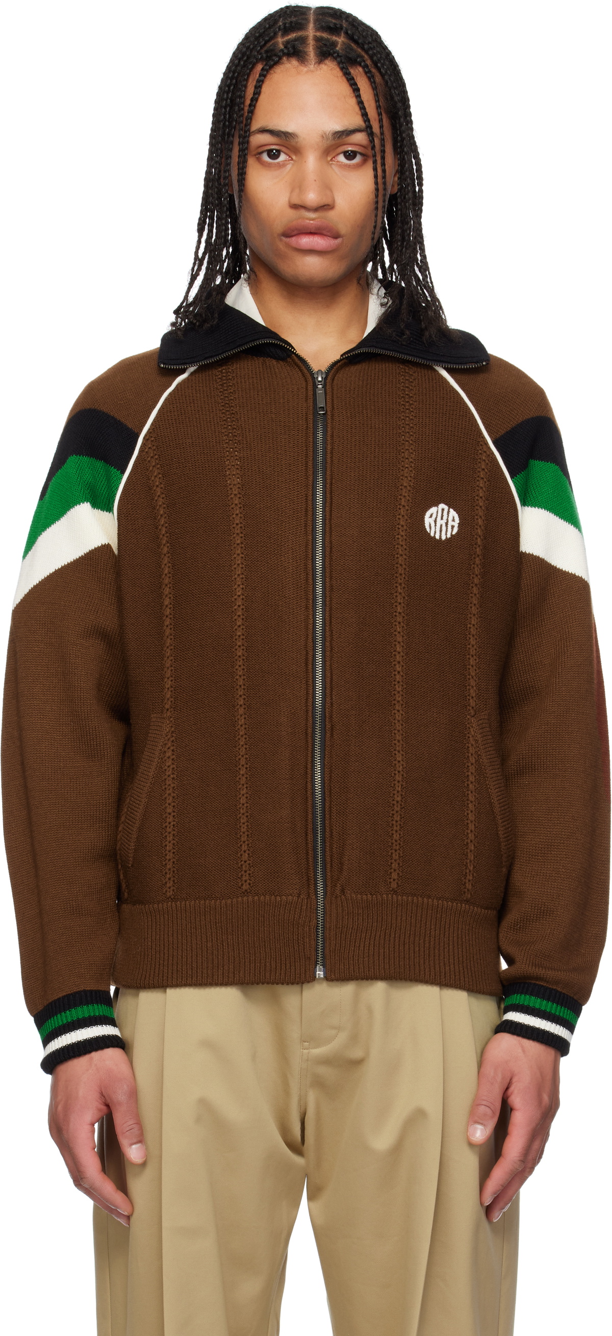 RICE NINE TEN Brown Knitting Track Jacket RICE NINE TEN