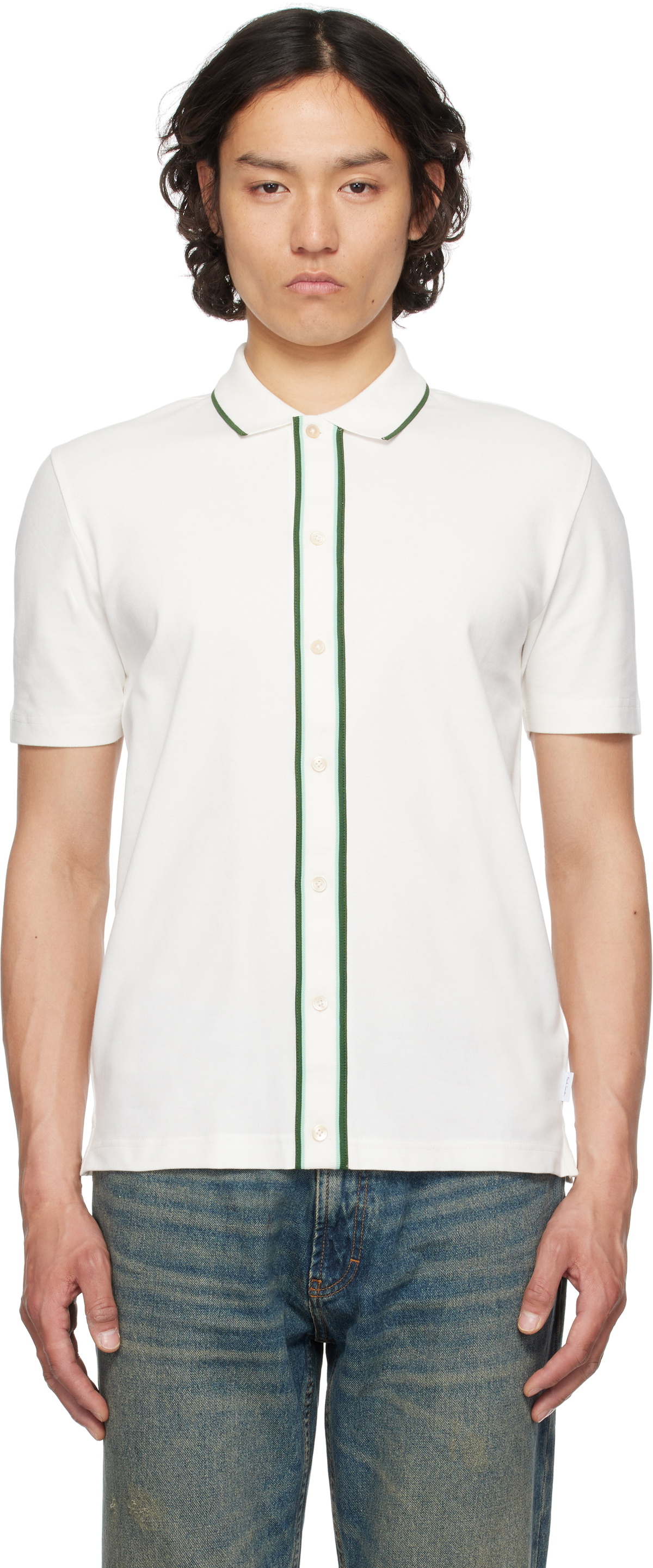 PS by Paul Smith Off-White Button-Front Stretch-Cotton Polo PS by Paul ...