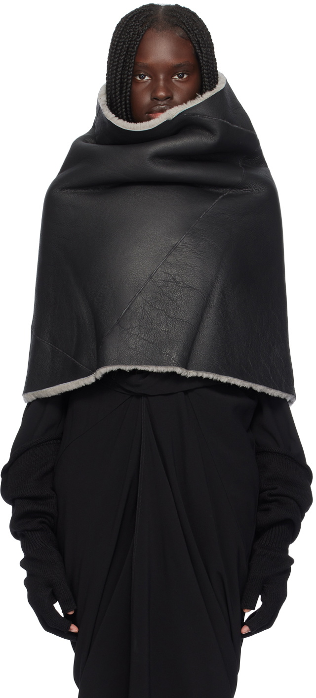 Rick Owens Black Porterville Cowl Shearling Shrug Rick Owens
