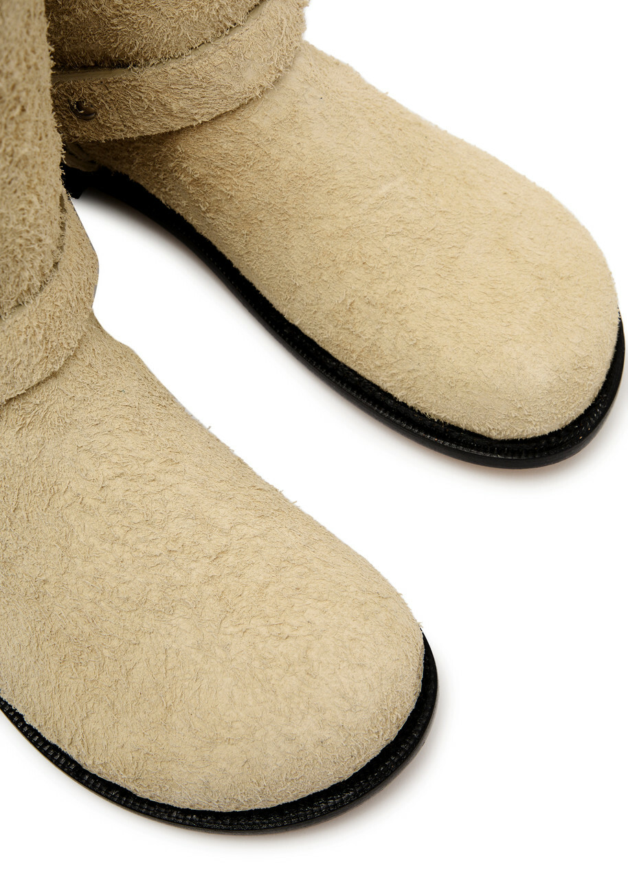Loewe Campo Brushed Suede Biker Boots Cream Loewe