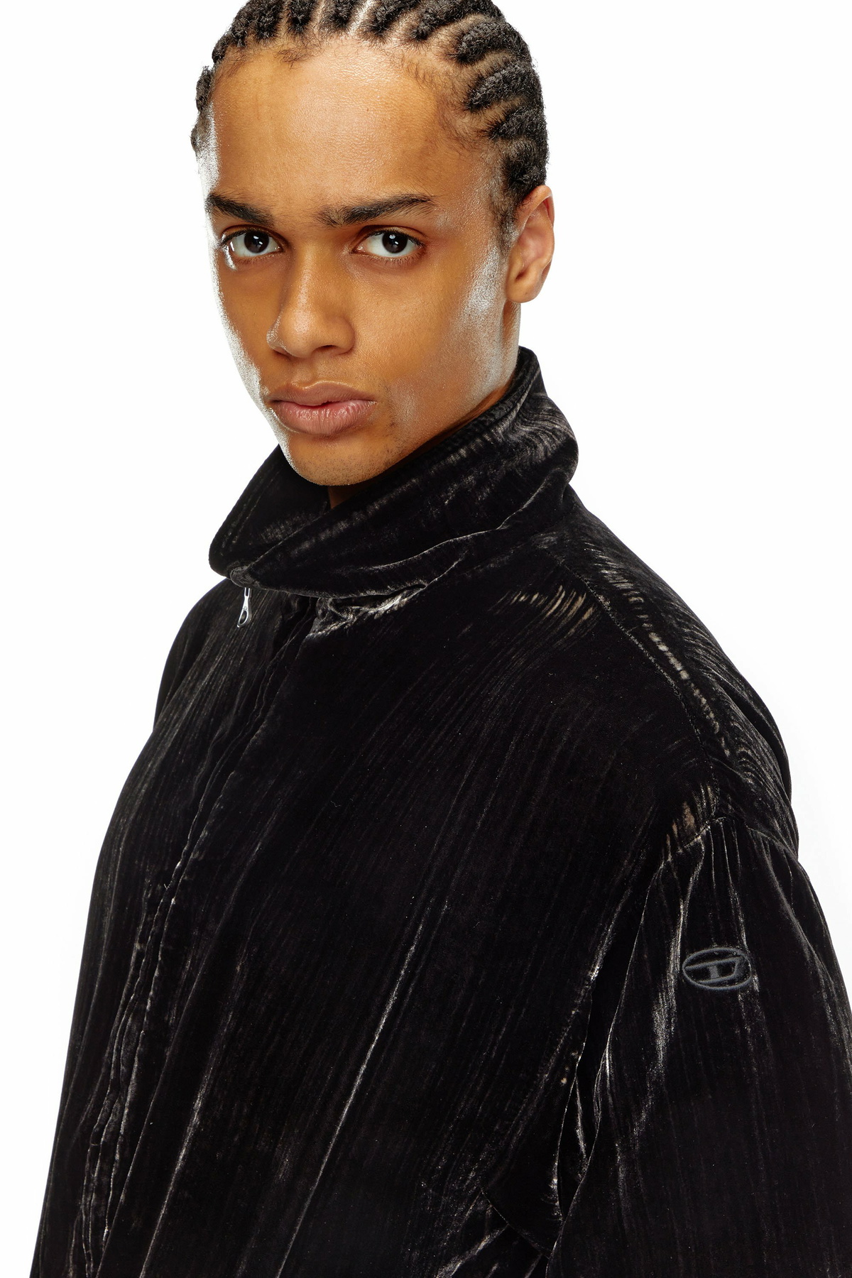 Diesel Treated silk-blend velvet jacket - Jackets Mens in Black Diesel