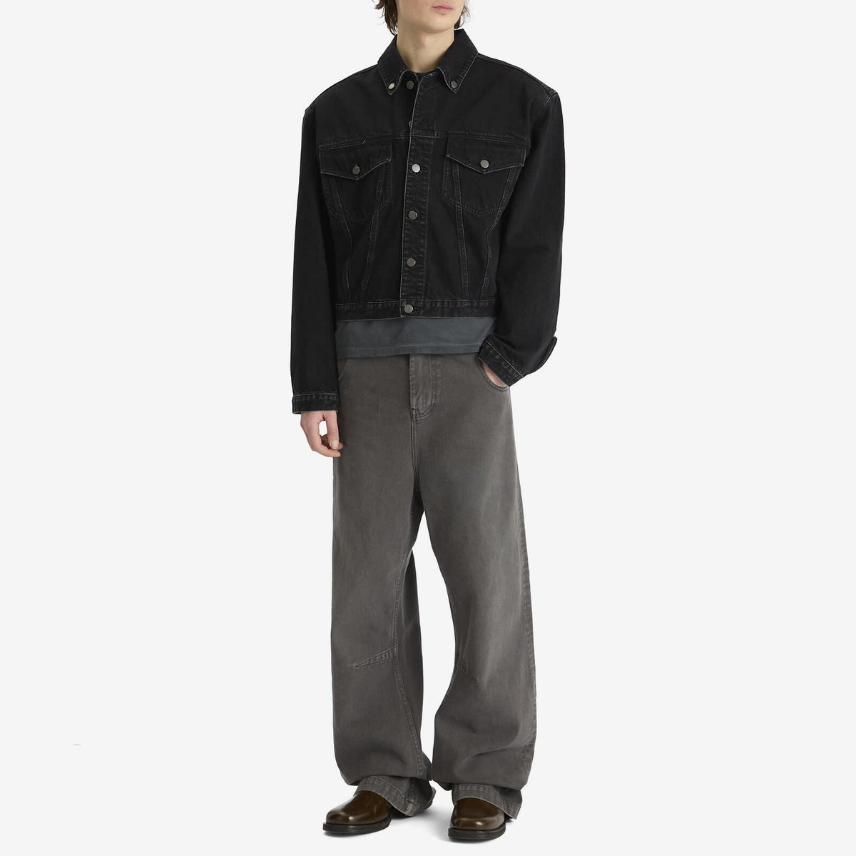 Entire Studios Men's Shrunken Denim Jacket in Magnetite Entire Studios
