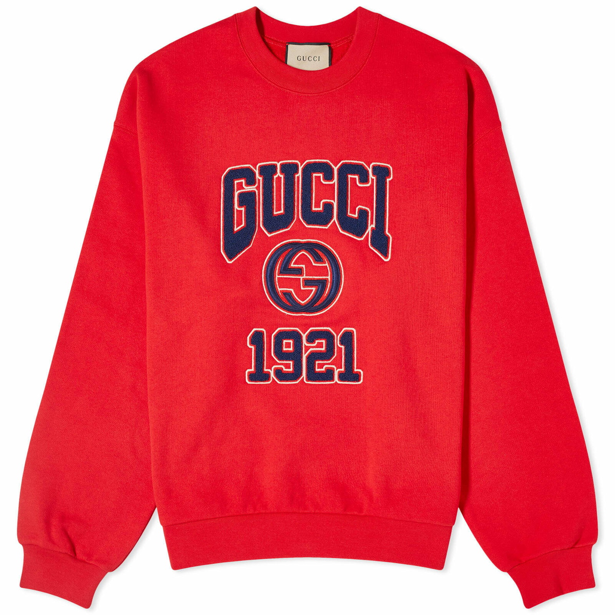 Gucci Men's College Logo Crew Neck Sweat in Live Red Gucci