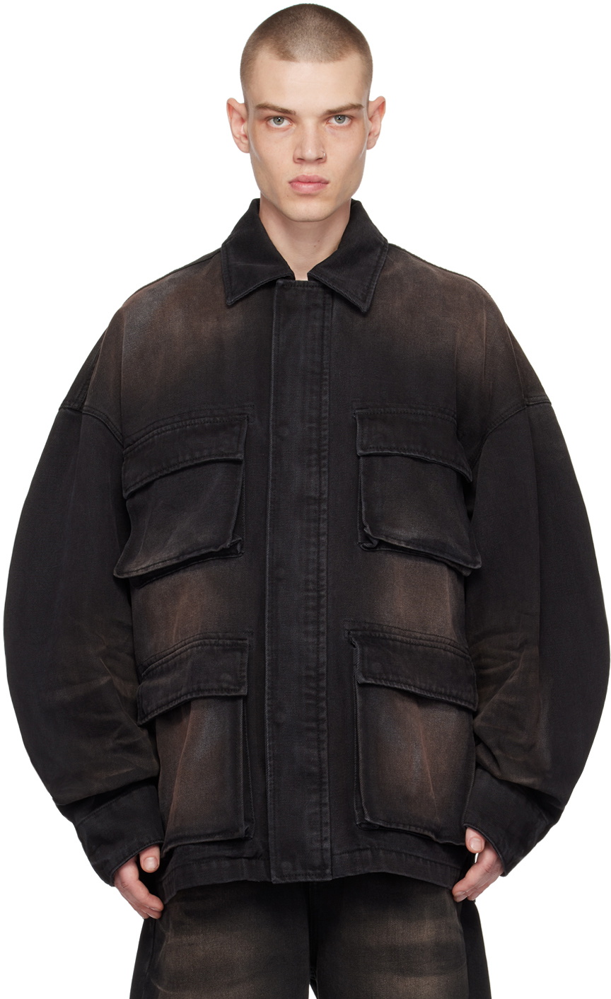 We11done Black Faded Denim Jacket We11done