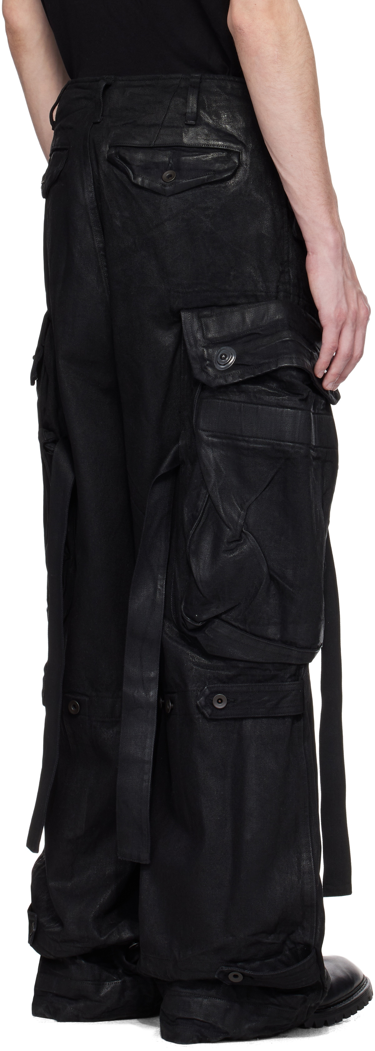 Julius Black Coated Gasmask Denim Cargo Pants Julius