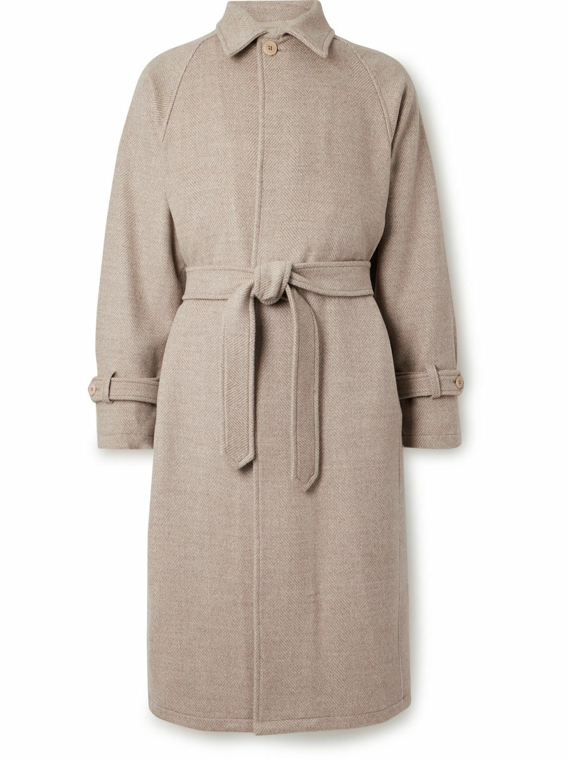 Stòffa - Belted Herringbone Wool Coat - Neutrals STÒFFA