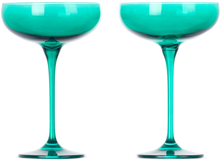 Estelle Colored Glass Green Champagne Coupe Set