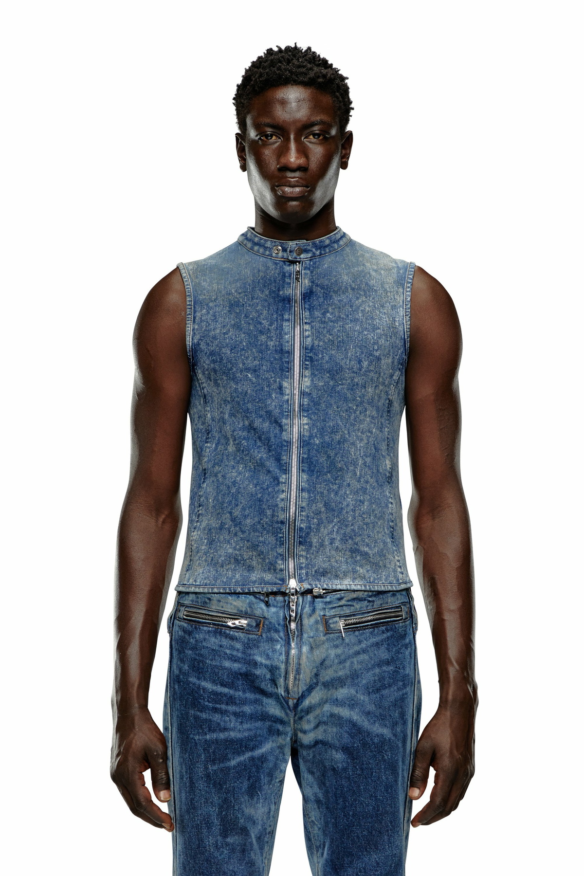 Diesel Sleeveless denim top with biker details - T-Shirts Mens in Blue ...