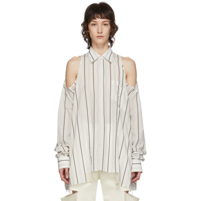 Maison Margiela White Striped Open Shoulder Shirt Maison Margiela