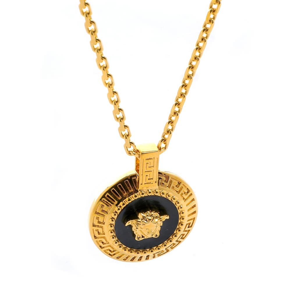 Versace Men's Small Medusa Medallion Necklace in Black/Gold Versace