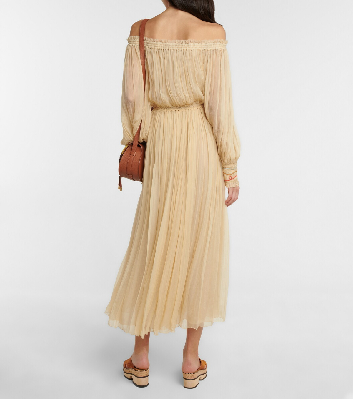 Chloe - Off-shoulder pleated silk midi dress Chloe
