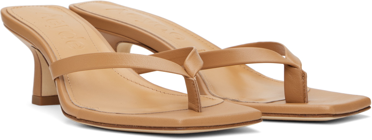 Aeyde Tan Wilma Leather Toe-Post Heeled Sandals Aeyde