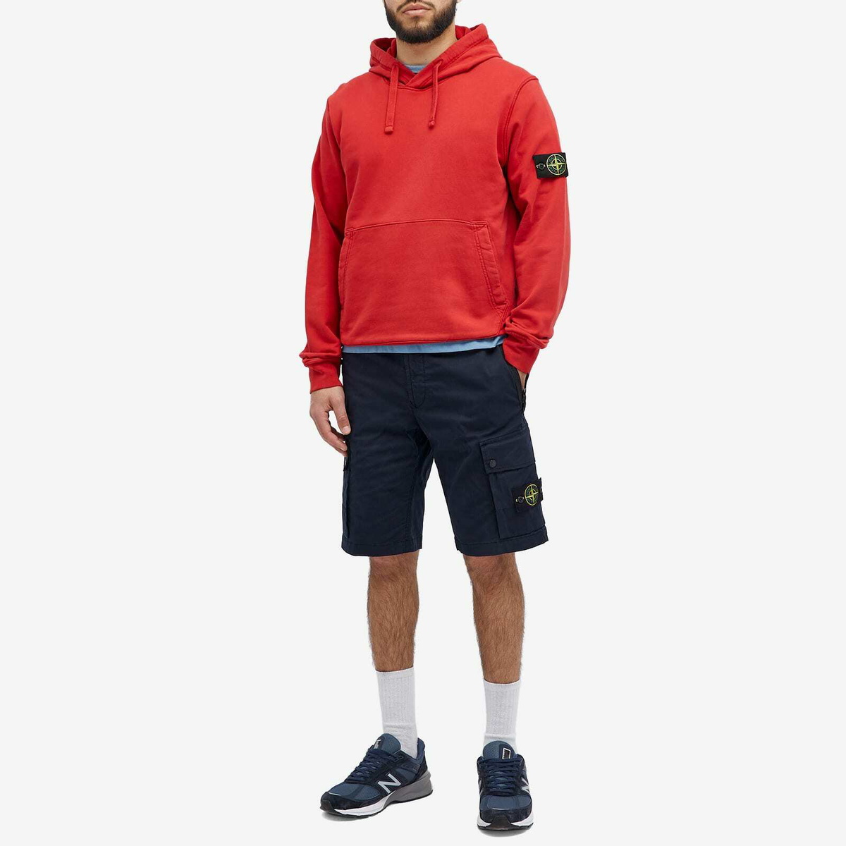 Stone Island Men's Garment Dyed Popover Hoodie in Red Stone Island