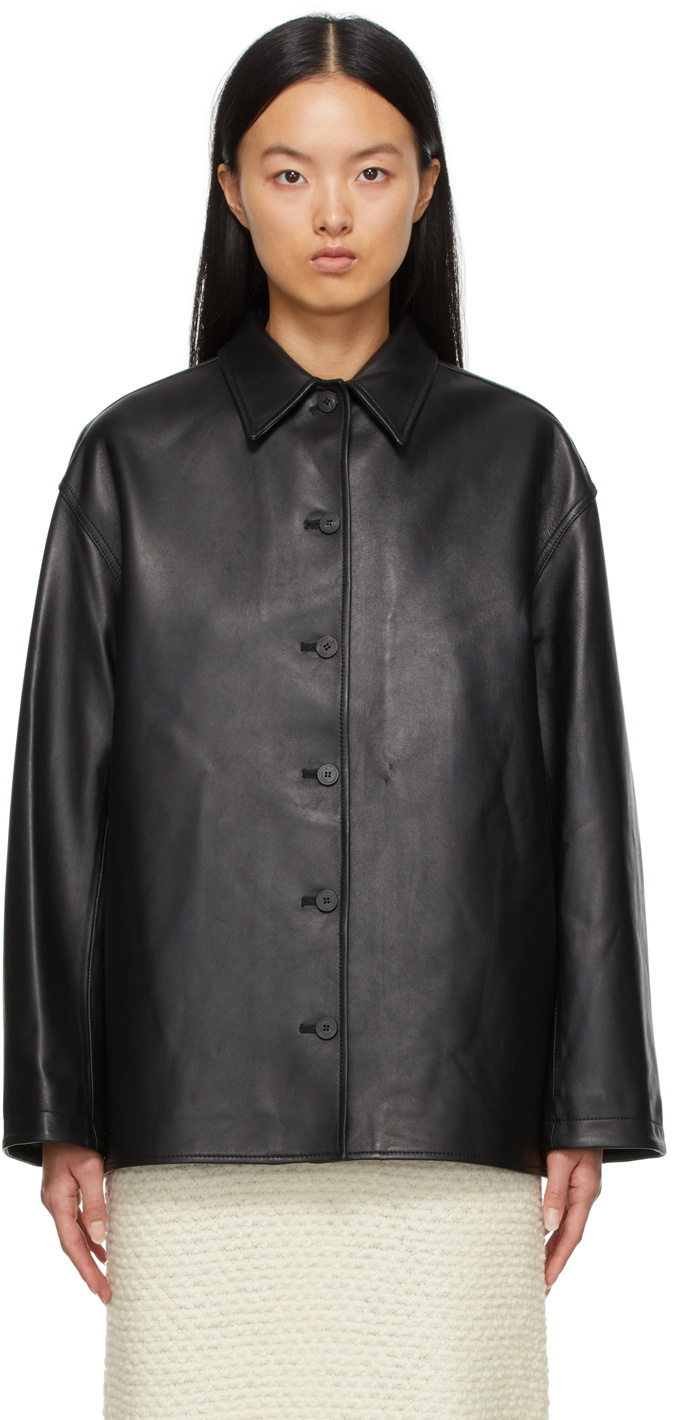 LE17SEPTEMBRE Black Open Collar Leather Jacket LE17SEPTEMBRE