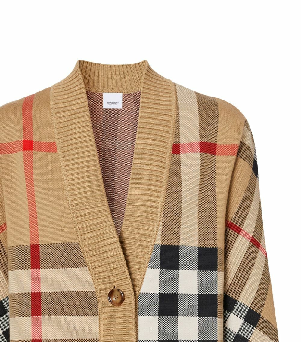 BURBERRY - Check Motif Wool Cardigan Burberry