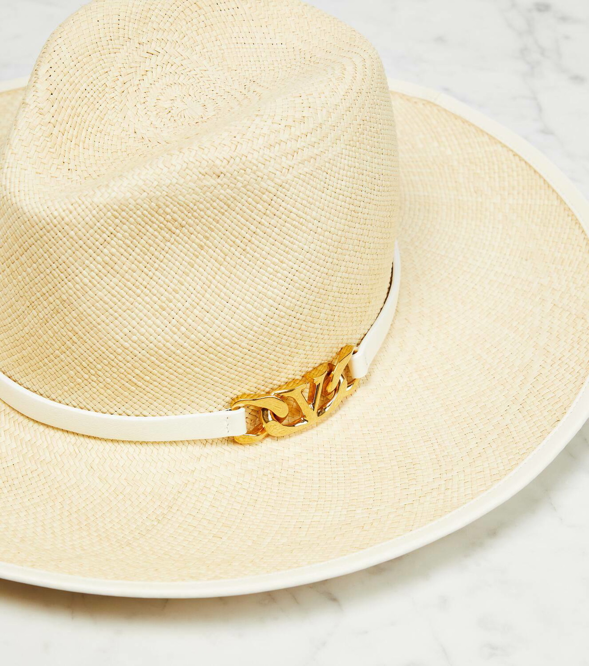 Valentino VLogo leather-trimmed straw hat Valentino