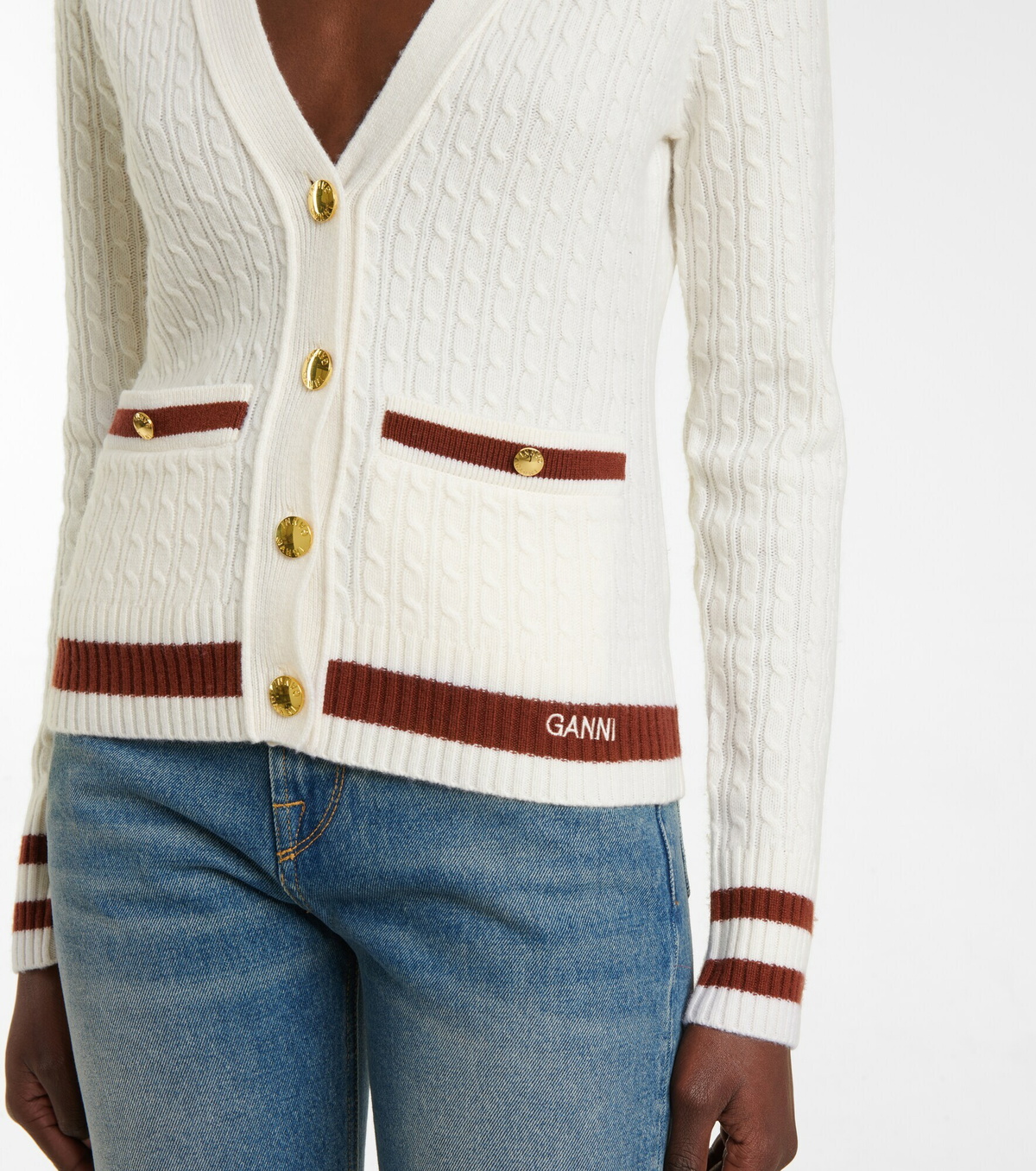 Ganni - Cable-knit wool-blend cardigan GANNI