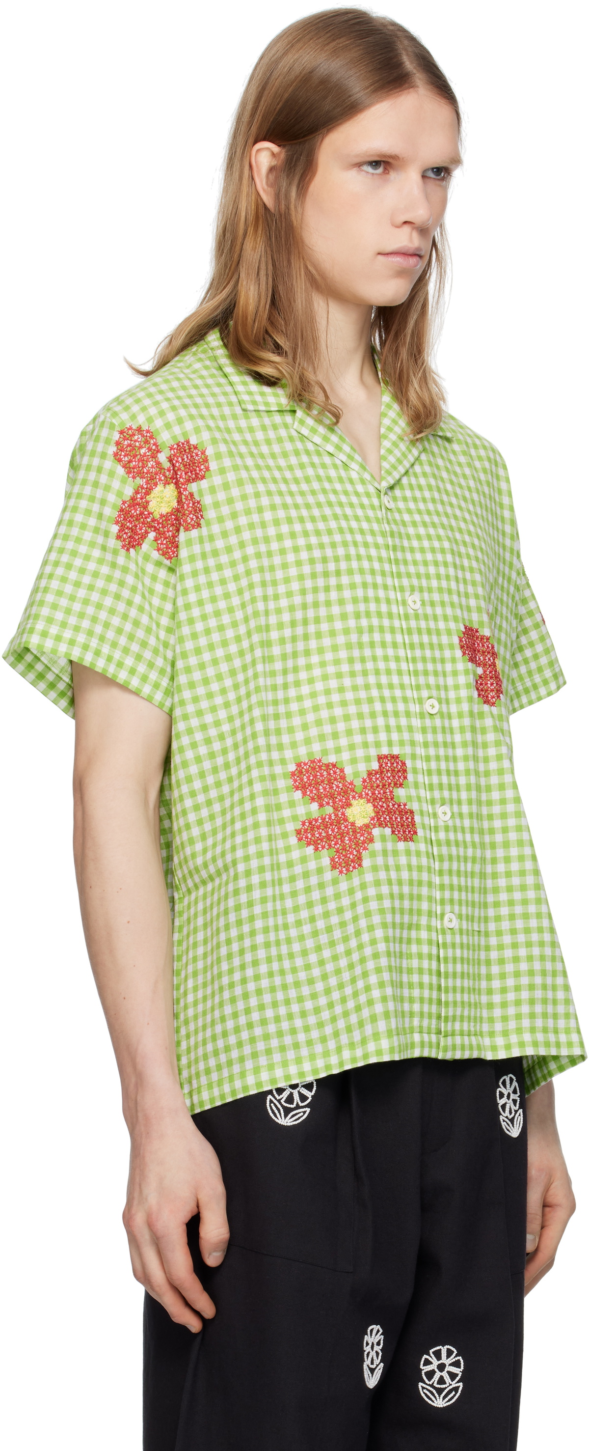 HARAGO Green Checkered Embroidered Shirt HARAGO