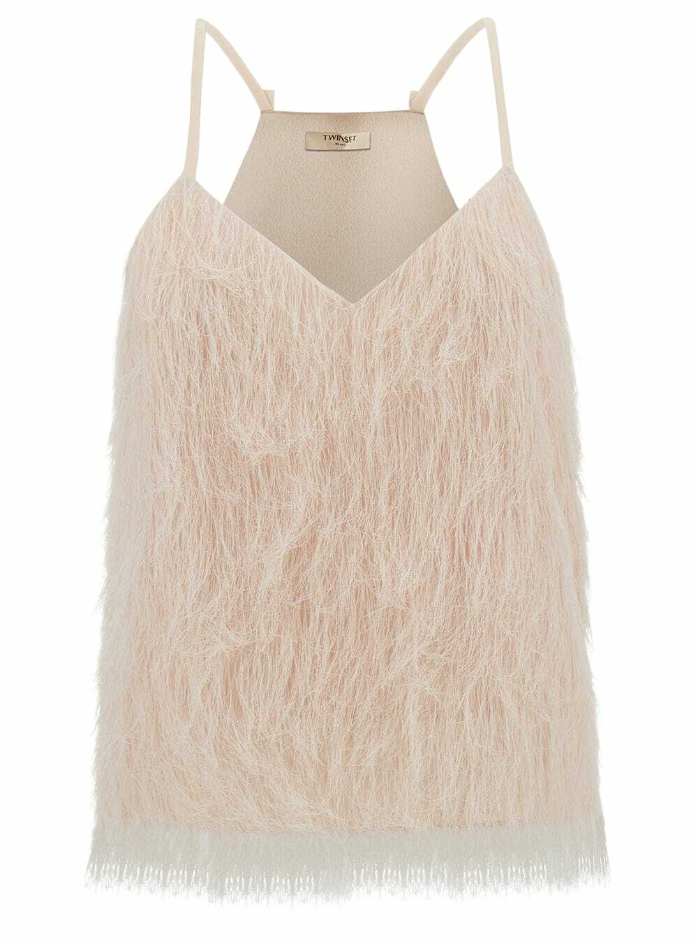 TwinSet Light Pink Top With All-over Feathers In Tech Fabric Woman TwinSet
