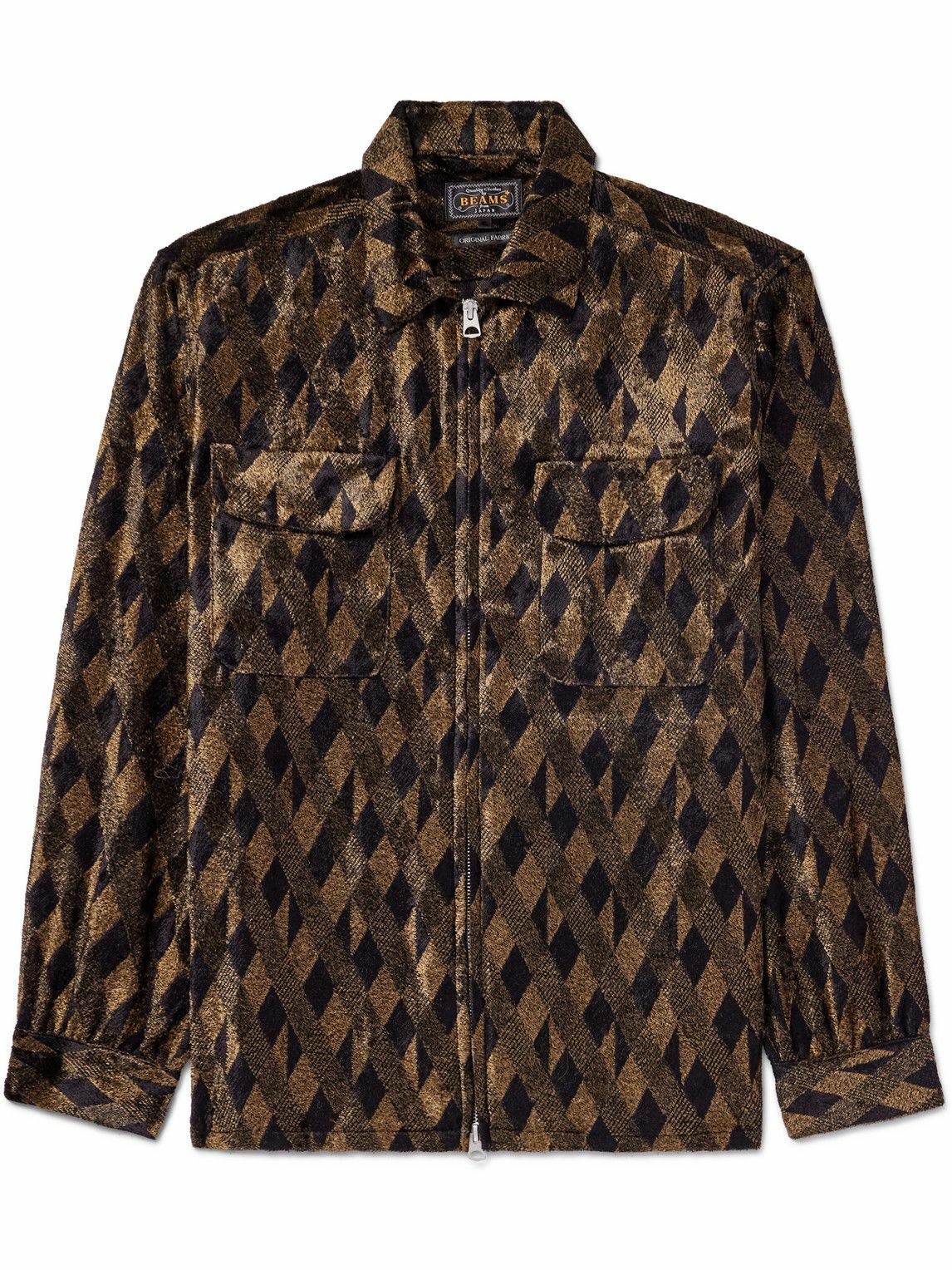 Beams Plus - Jacquard-Knit Zip-Up Jacket - Brown Beams Plus