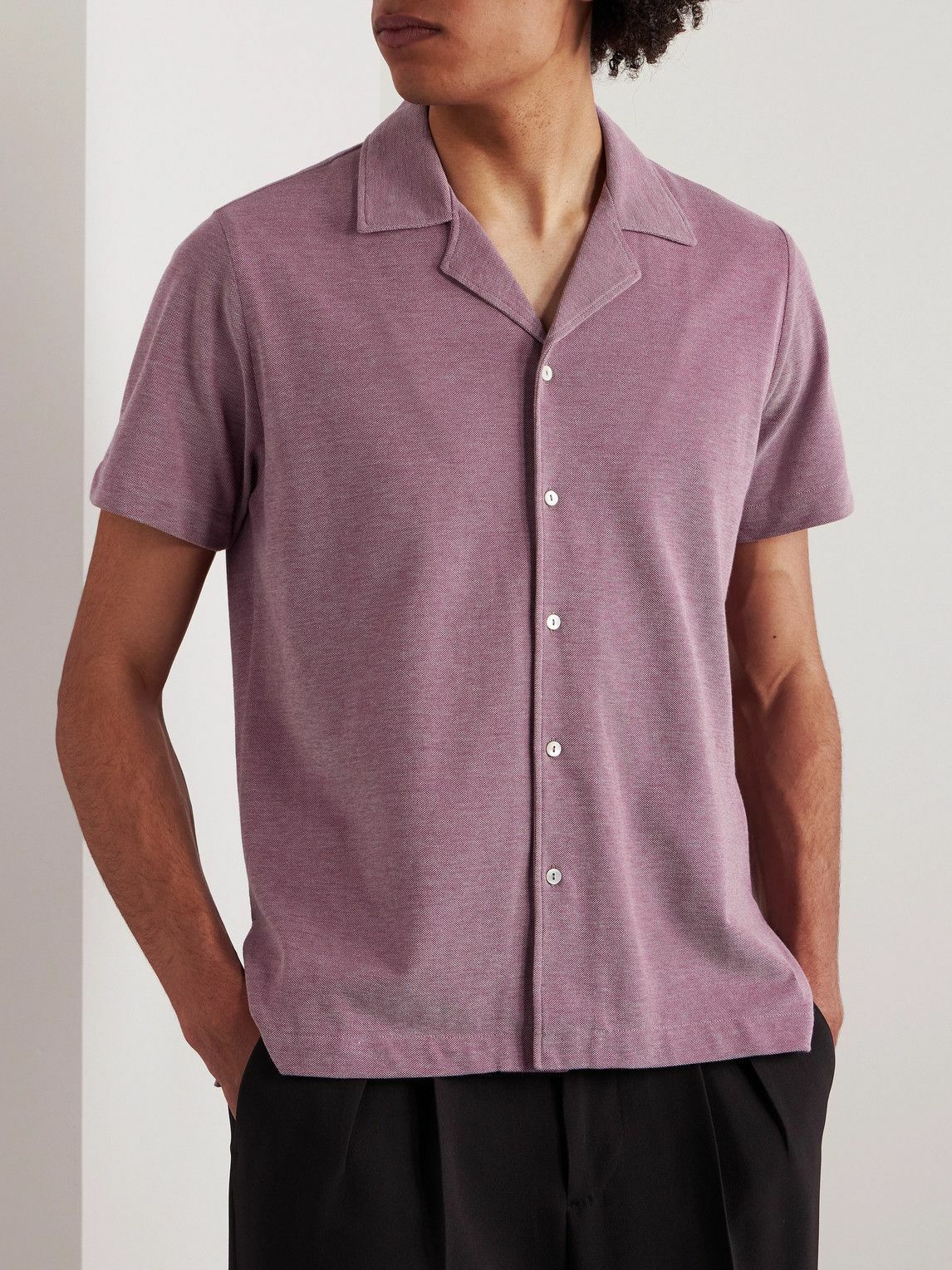 Stòffa - Camp-Collar Cotton-Piqué Shirt - Pink STÒFFA
